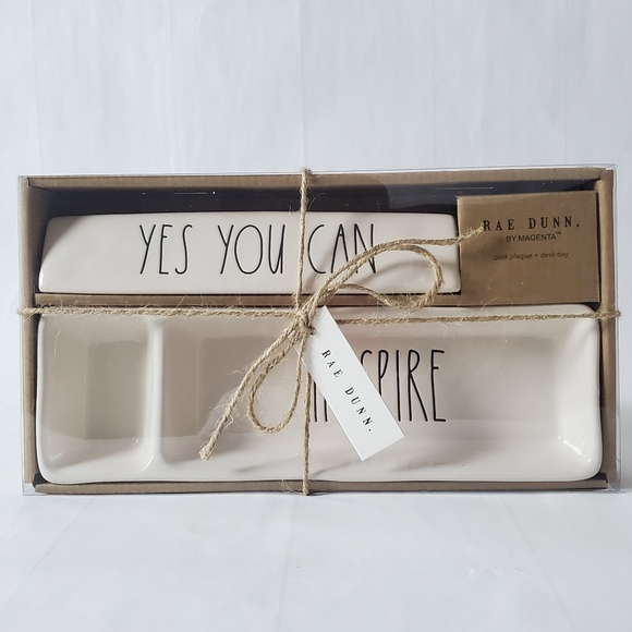 Rae Dunn | Other | Rae Dunn White Ceramic Desk Plaque And Desk Tray Set ...